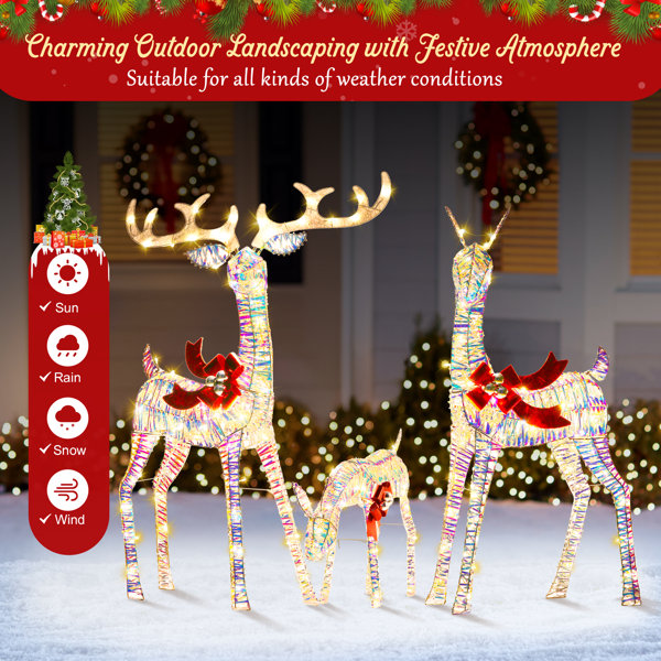 The Holiday Aisle® 3-Piece Lighted 3D Colorful Reindeer Family Outdoor Christmas Decorations Set ...